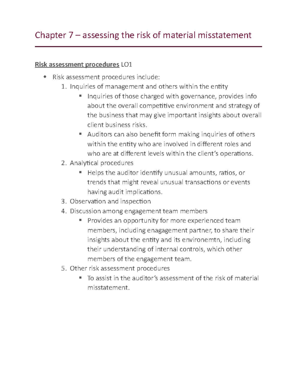 Chapter 6 and 7 - Chapter 7 – assessing the risk of material ...
