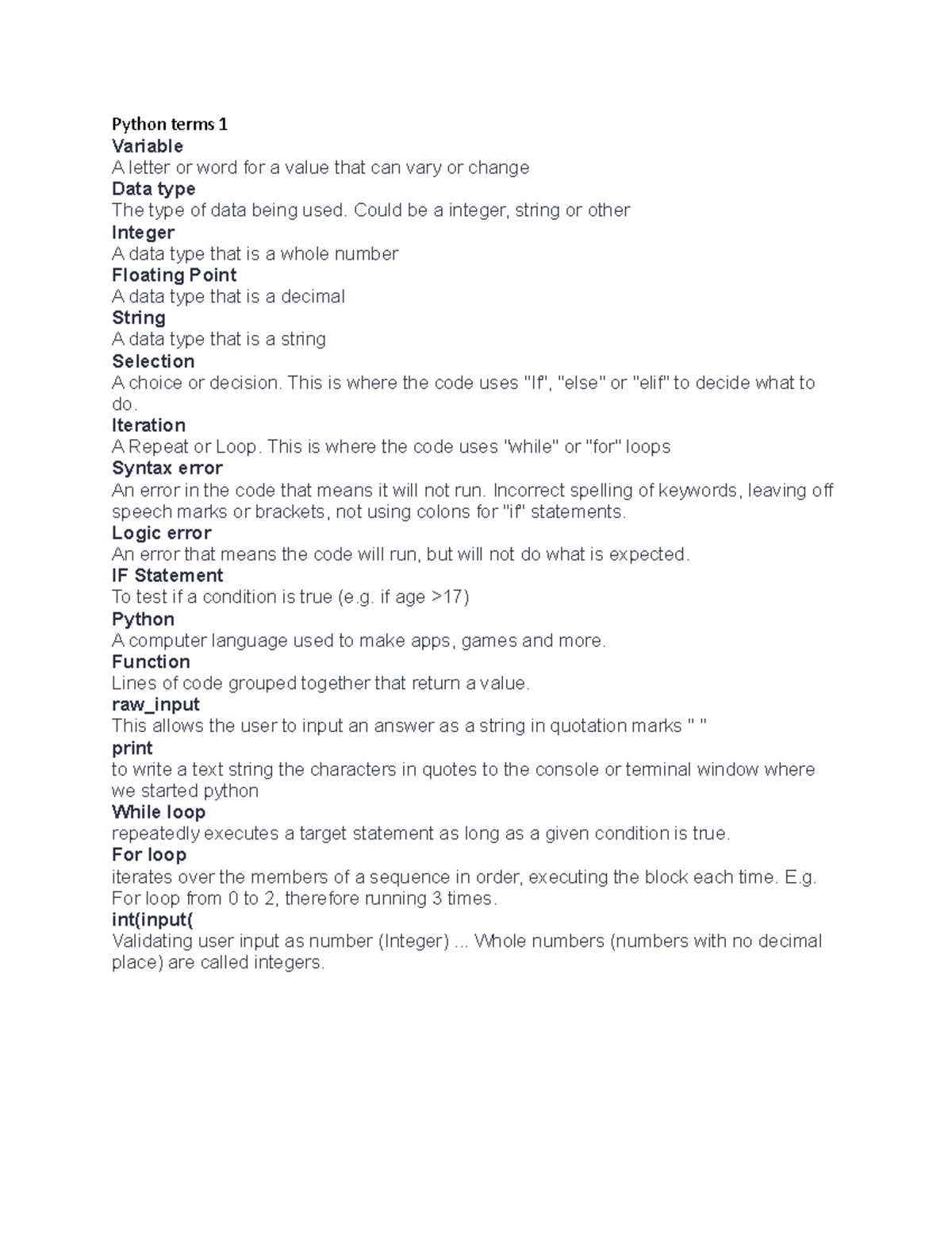 Python Terms 1 Could Be A Integer String Or Other Integer A Data