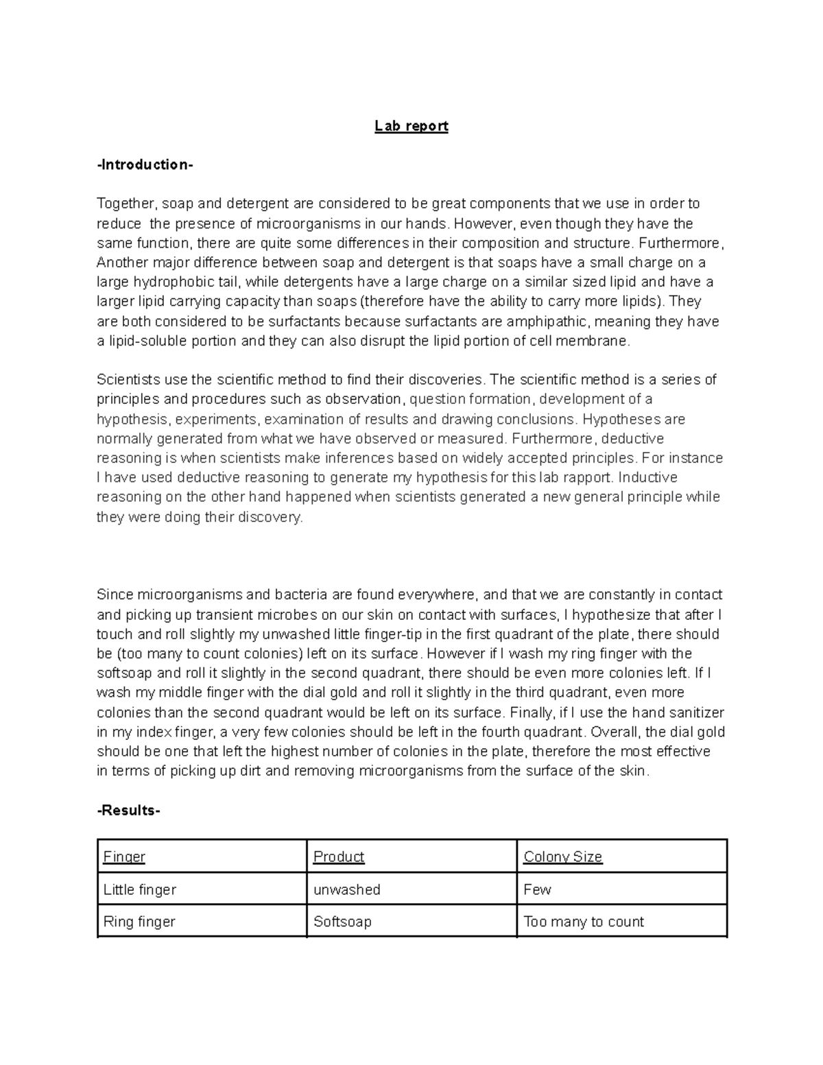 1- Microbiology lab report(finger microbe) - Lab report -Introduction ...