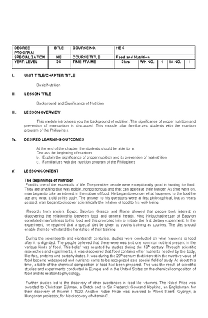 HE 12 Module 2 - Home Economics - DEGREE PROGRAM BTLE COURSE NO. HE 12 ...