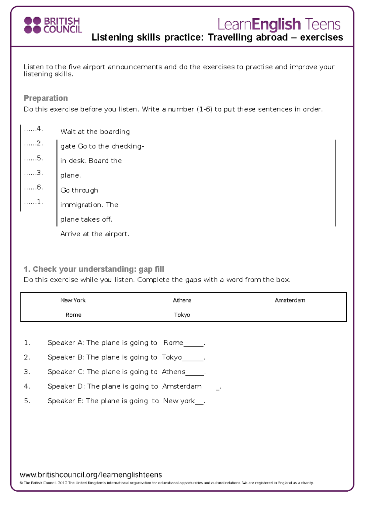 1. Travelling Abroad - ingles - Listening skills practice: Travelling ...