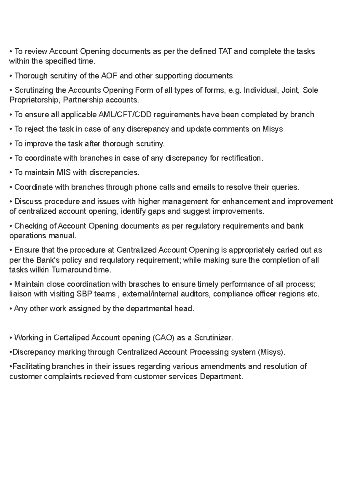 COPC - Account Opening responsibilities - To review Account Opening ...