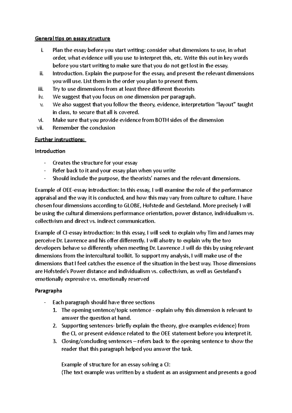 General tips on essay structure - Plan the essay before you start ...