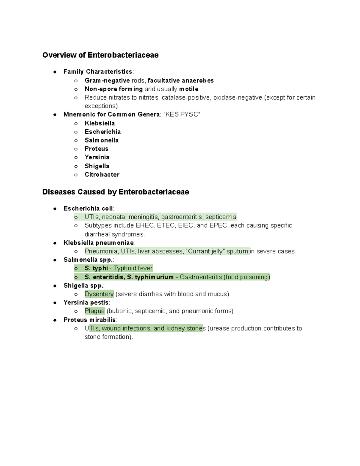 Enterobacteriaceae notes Bacteriology Lecture - Overview of ...