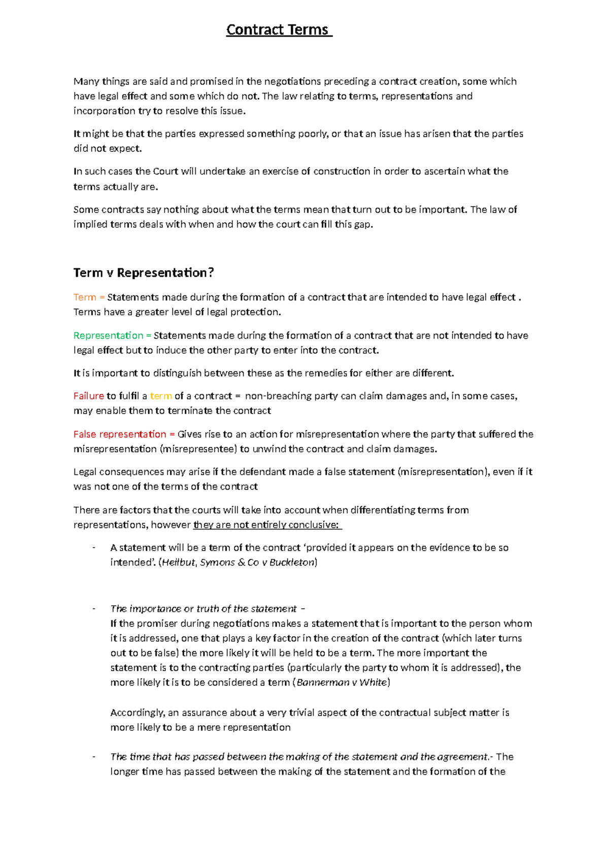 Contract - Terms - Many things are said and promised in the ...
