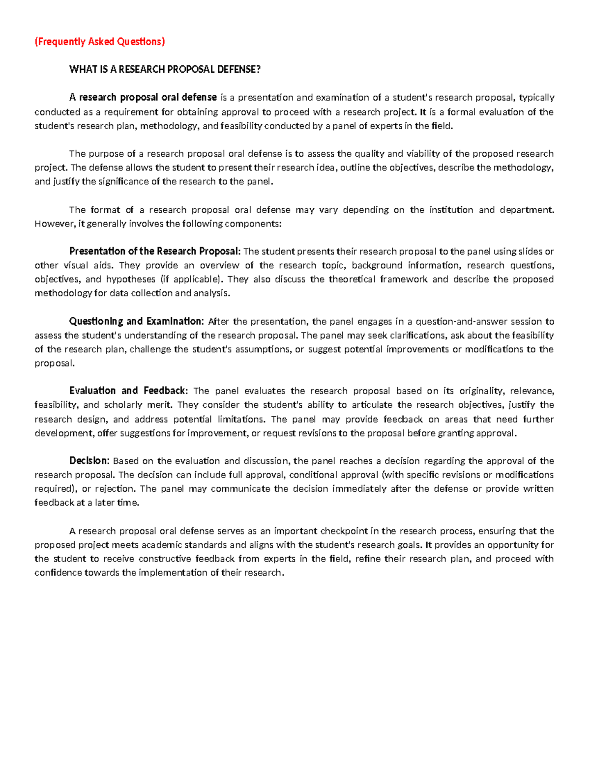 Frequently Asked Questions Research ORAL Defense - (Frequently Asked ...