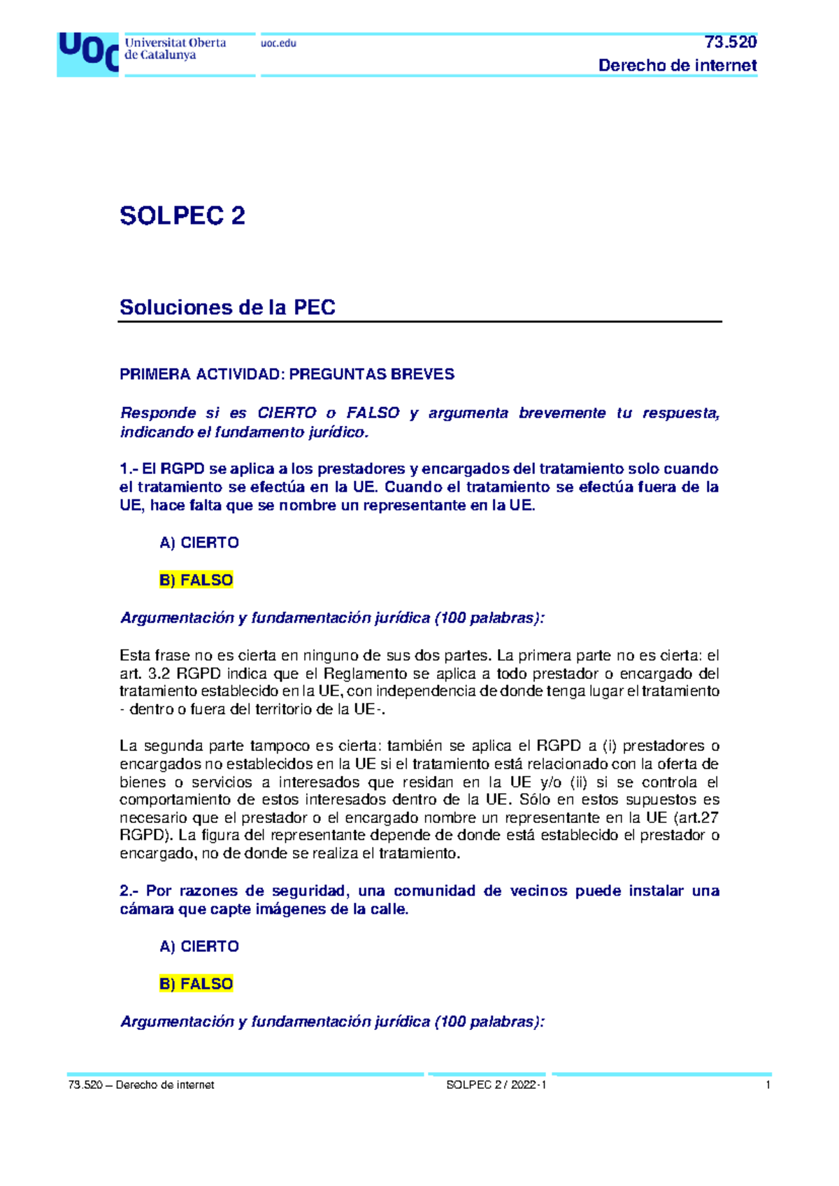 DERECHO DE EMPRESA PEC 2 - Derecho de internet SOLPEC 2 Soluciones de la PEC PRIMERA ACTIVIDAD ...