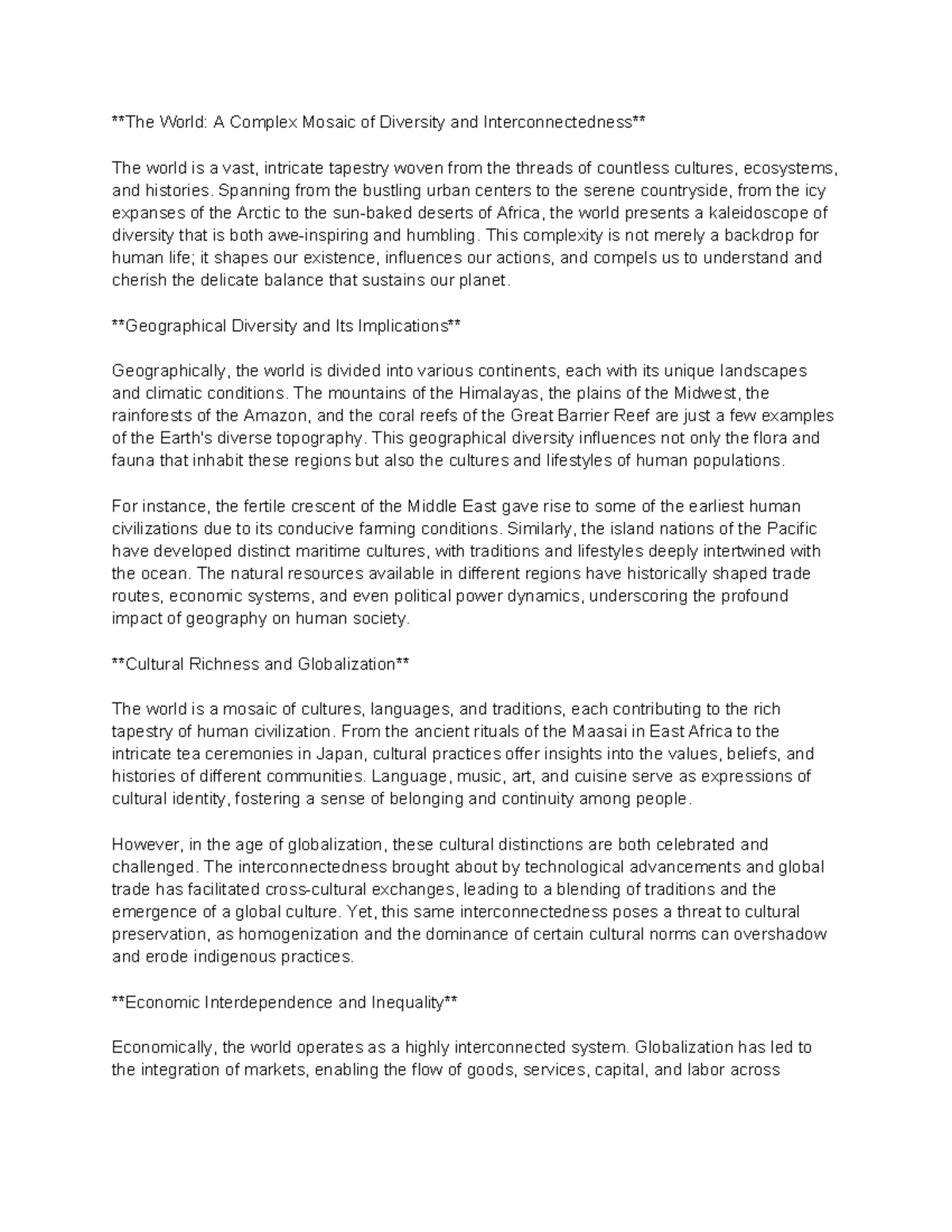 all about the world - The World: A Complex Mosaic of Diversity and ...