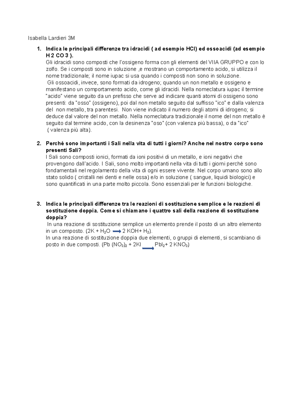 Scienze - riassunto - Isabella Lardieri 3M Indica le principali ...