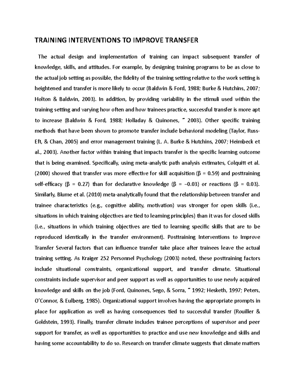 Training Interventions TO Improve Transfer - TRAINING INTERVENTIONS TO ...