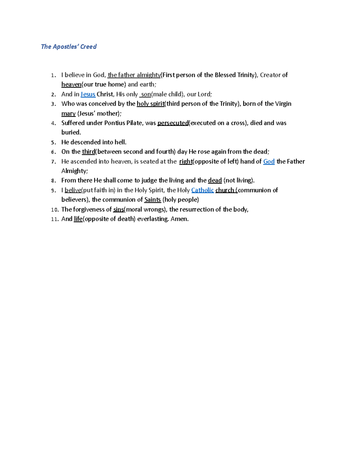 The Apostles' Creed - grade 10 religion notes - The Apostles’ Creed 1 ...
