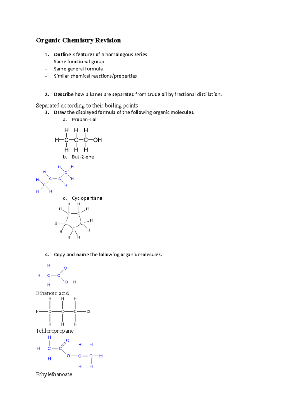 Organic Chemistry Revision Questions - Organic Chemistry Revision ...