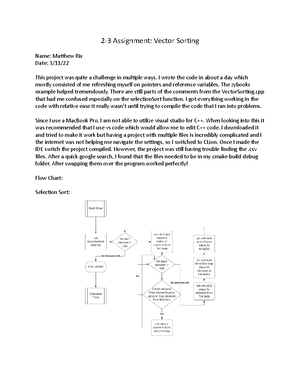 Vector Sorting Reflection Pseudocode - Courtney Horner CS 2-3 Assignment 22EW 5/15/ Vector ...