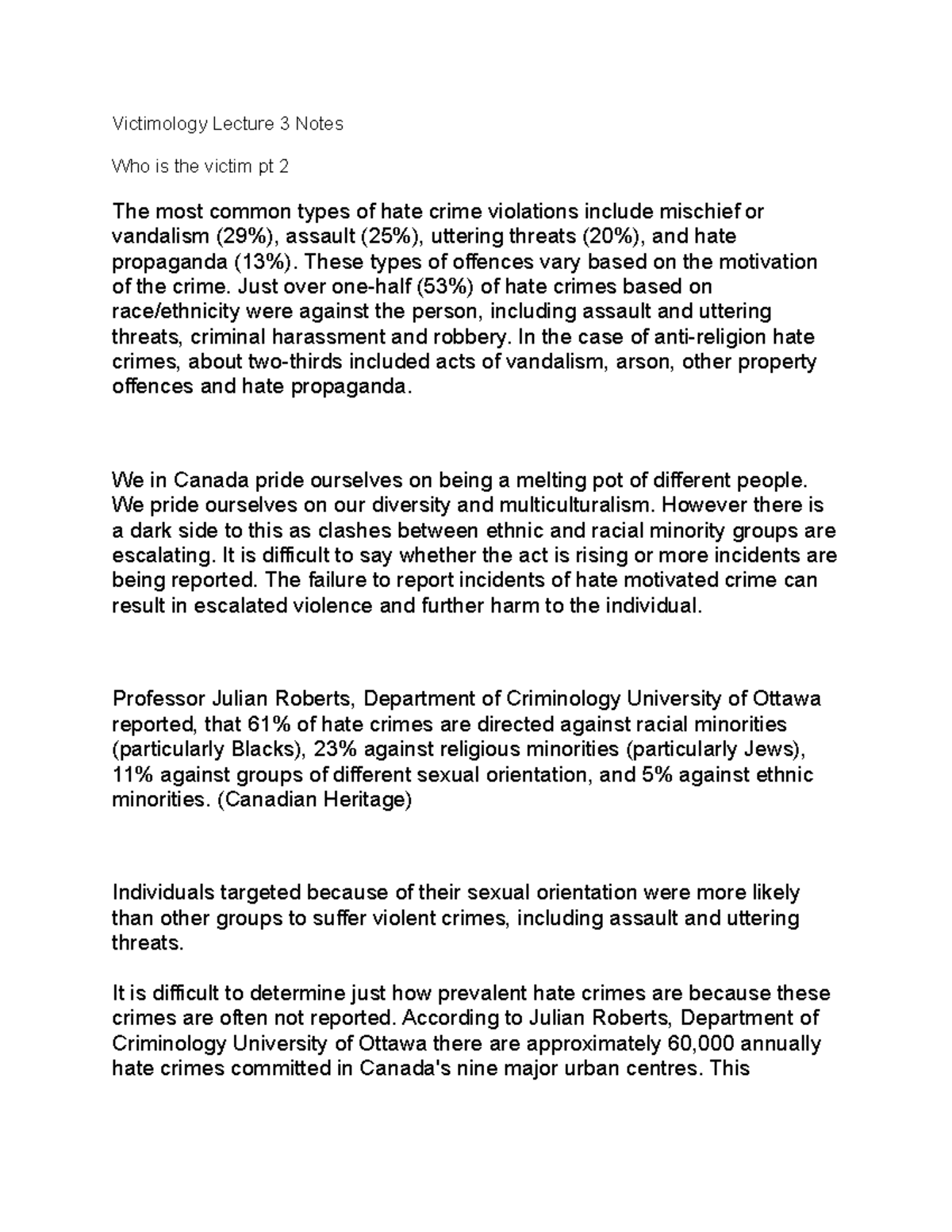 Victimology Lecture 3 Notes - Victimology Lecture 3 Notes Who is the ...