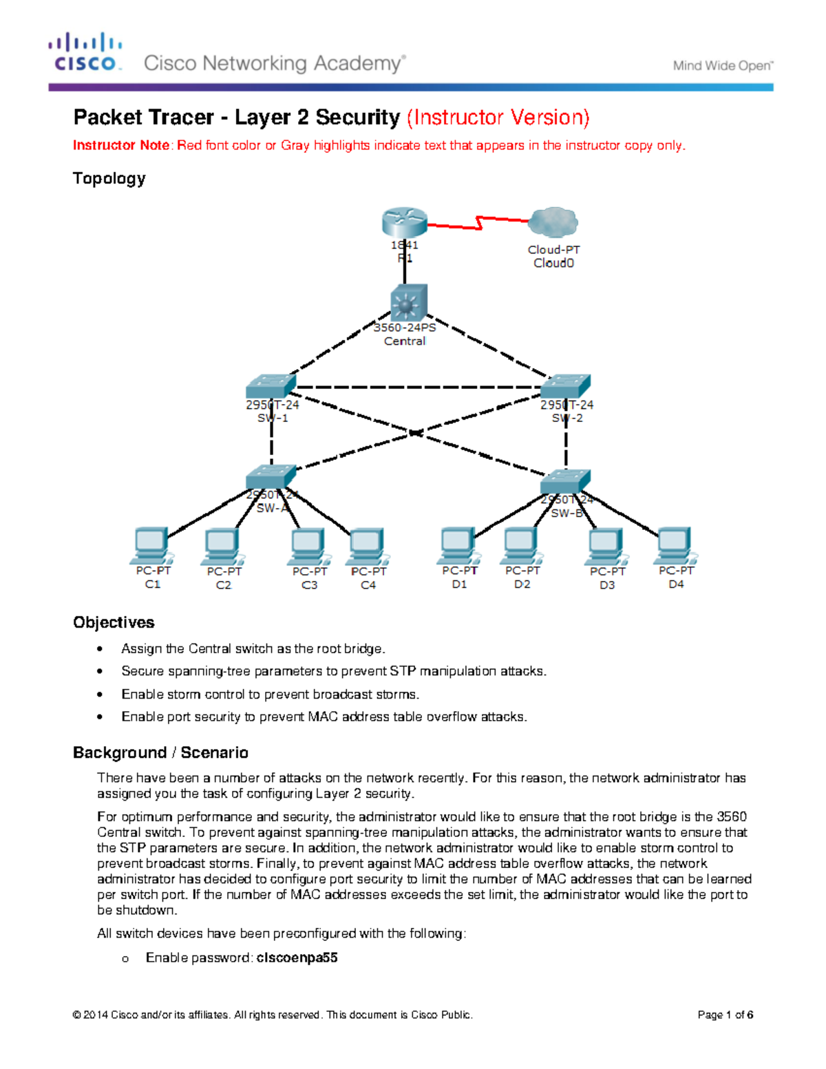 6.5.1.2 Packet Tracer - Layer 2 Security Instructor - Packet Tracer ...