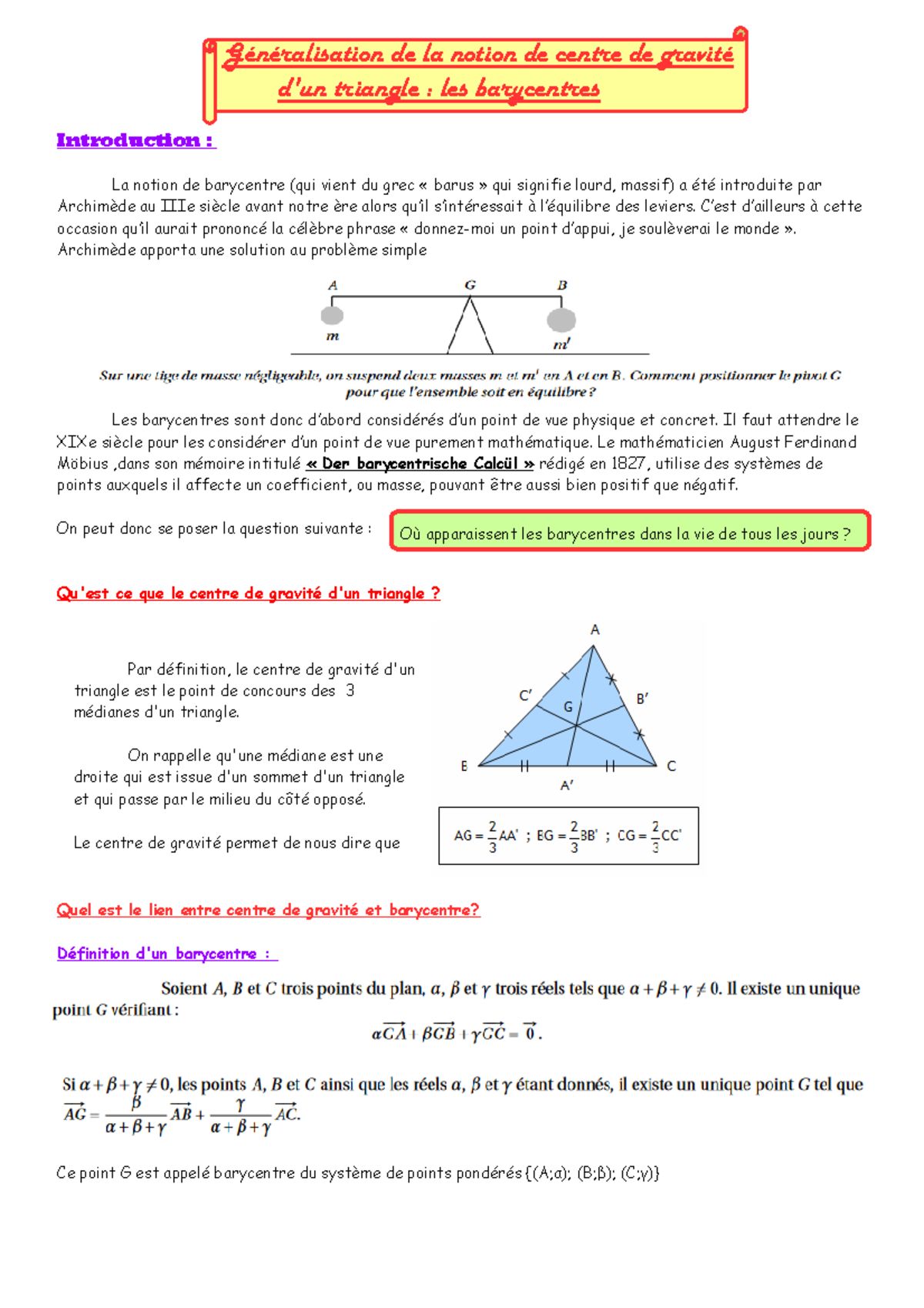 Exposés grand oral terminale - Généralisation de la notion de centre de ...