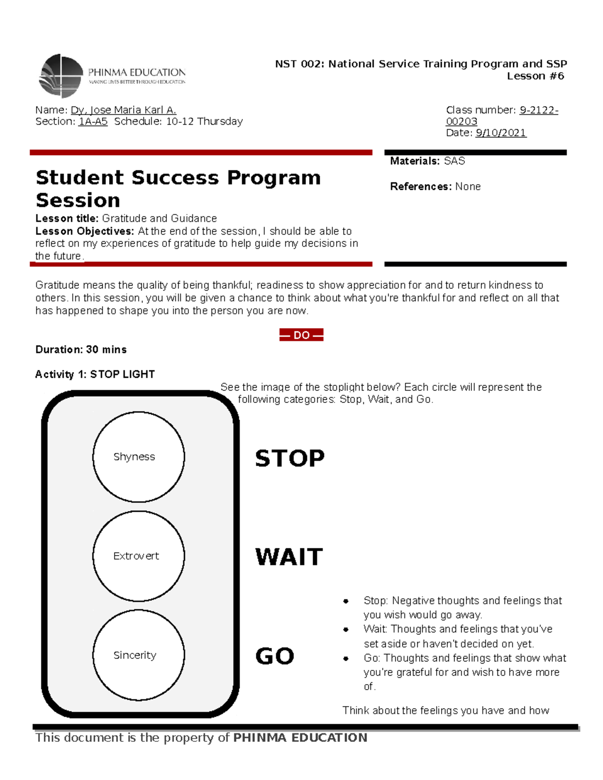 SAS 6 NST 002 Gratitude and Guidance - Lesson Name: Dy, Jose Maria Karl ...