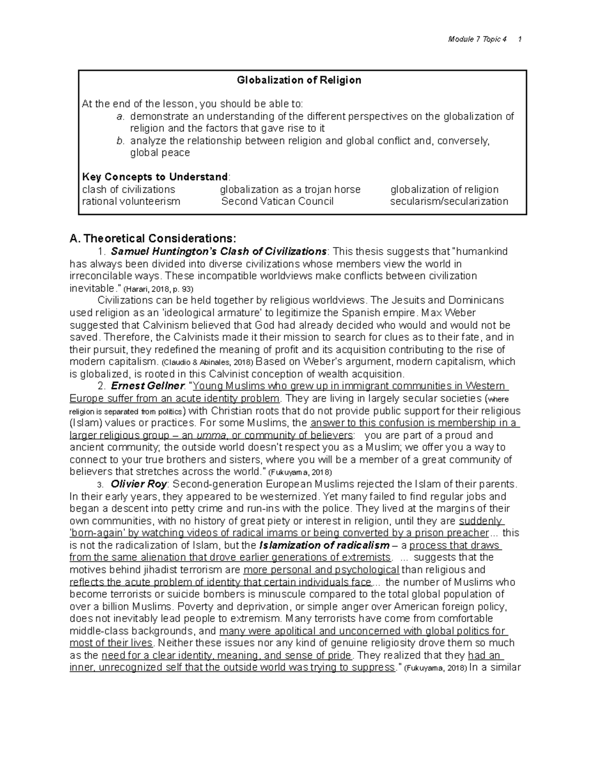 Module 7 Topic 4. Globalization of Religion - A. Theoretical ...