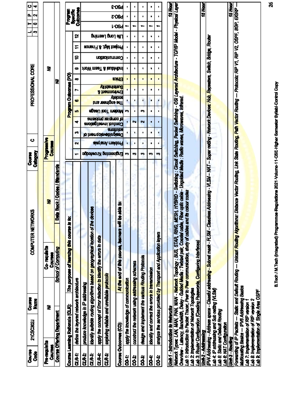 CN Syllabus - Course Course Course L T P C 21CSC302J COMPUTER NETWORKS C PROFESSIONAL CORE Code ...