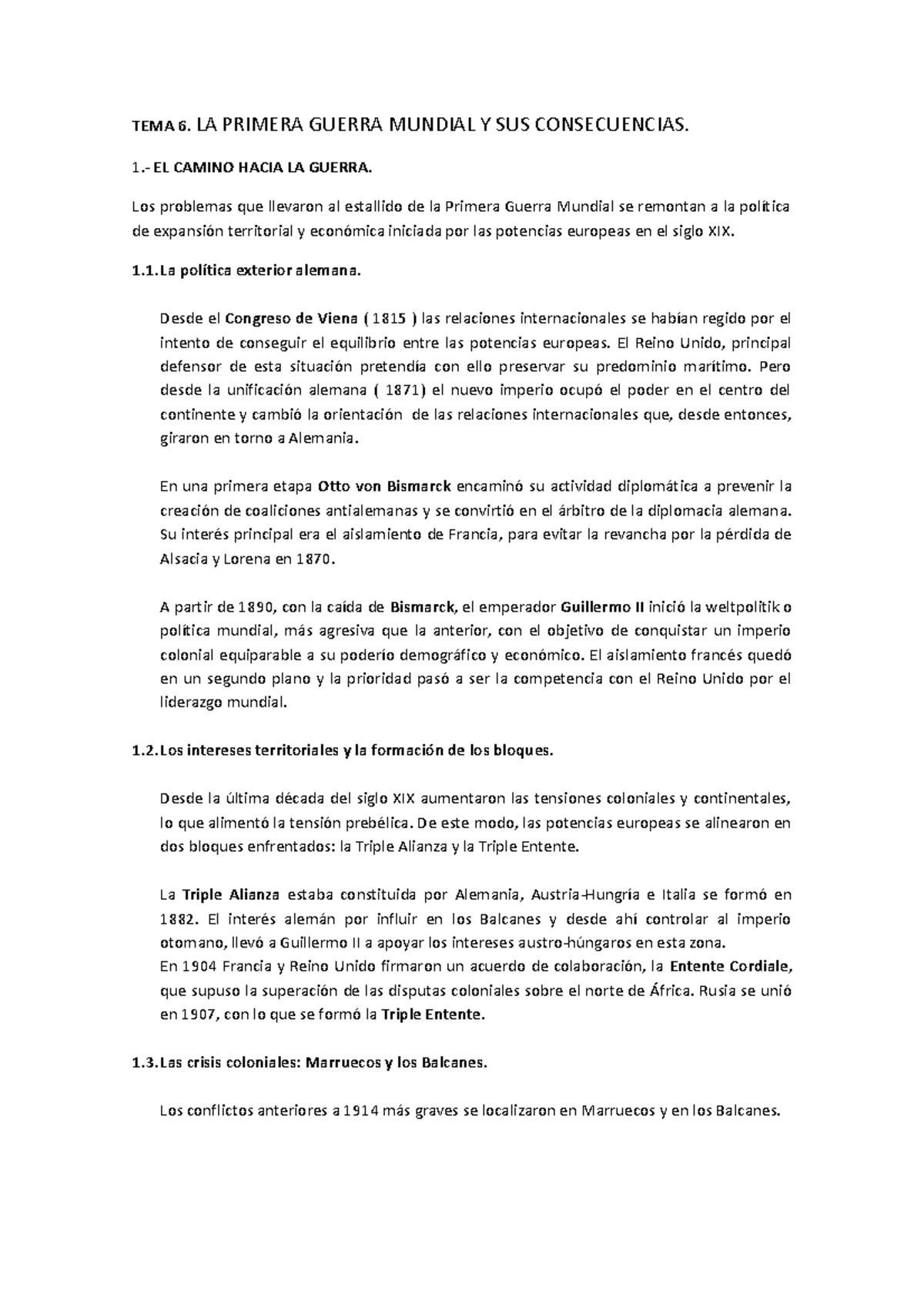 Tema 6. LA Primera Guerra Mundial - TEMA 6. LA PRIMERA GUERRA MUNDIAL Y SUS CONSECUENCIAS. 1 ...