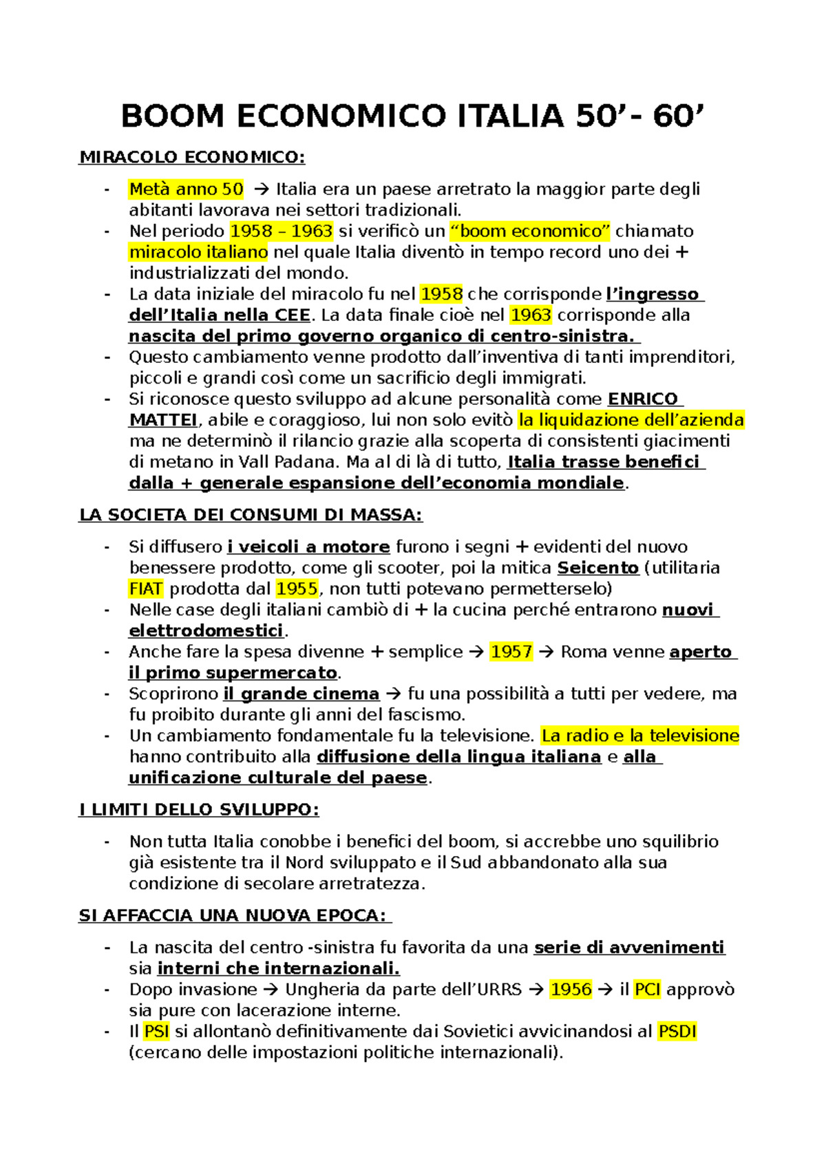 BOOM Economico Italia 50 - BOOM ECONOMICO ITALIA 50’- 60’ MIRACOLO ECONOMICO: Metà anno 50 ...
