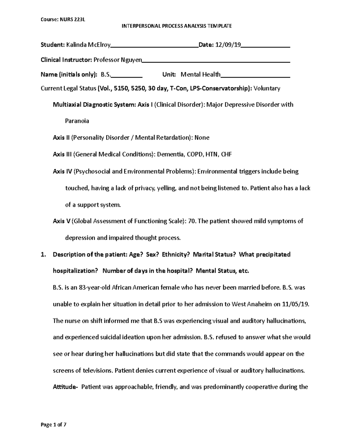 IPA Week 8 - no description - INTERPERSONAL PROCESS ANALYSIS TEMPLATE ...