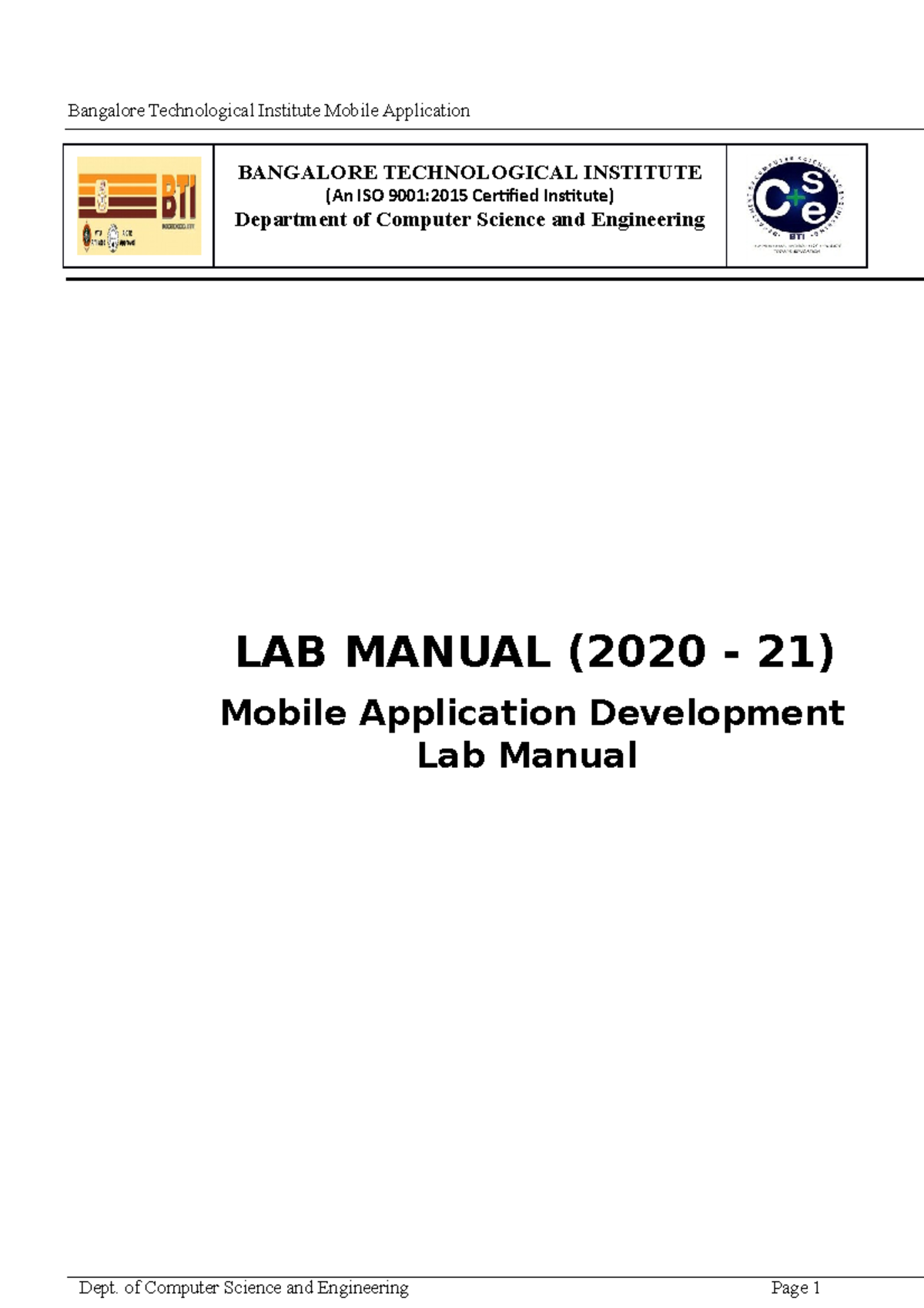 Mobile Application 18CSMP Lab manual BTI - LAB MANUAL (2020 - 21) Mobile Application Development ...