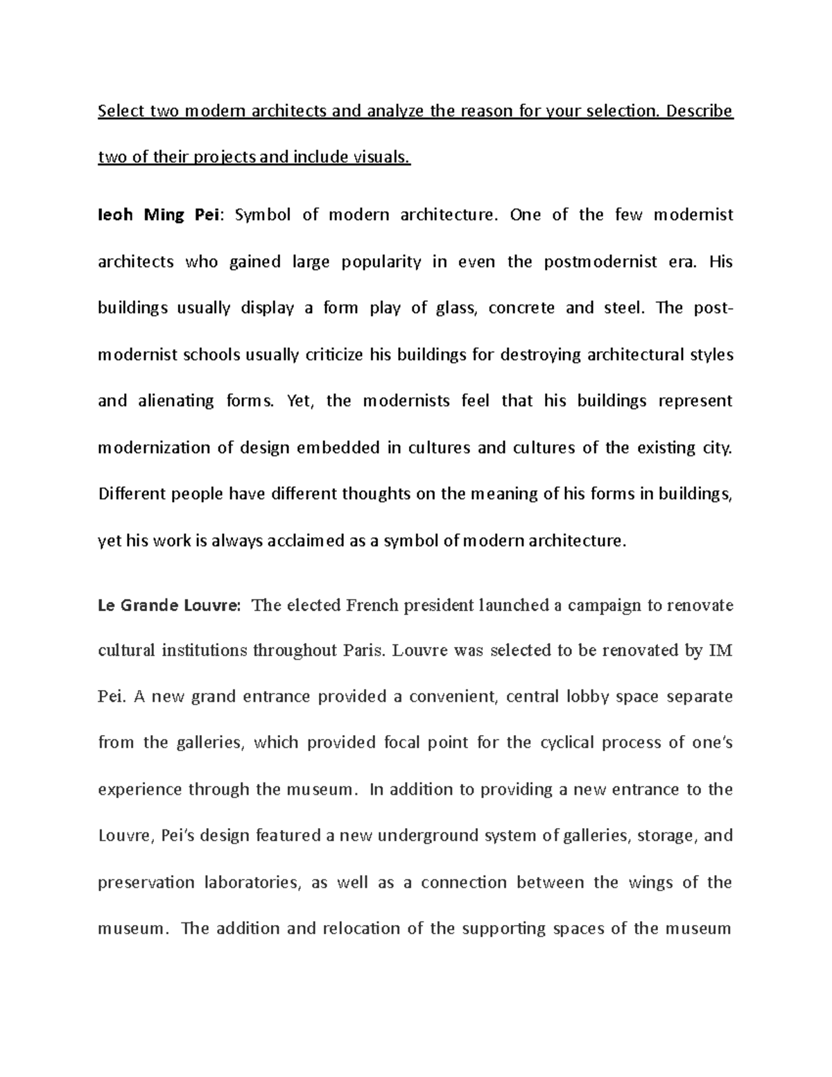 Homework 5- HW 5 - Select two modern architects and analyze the reason ...