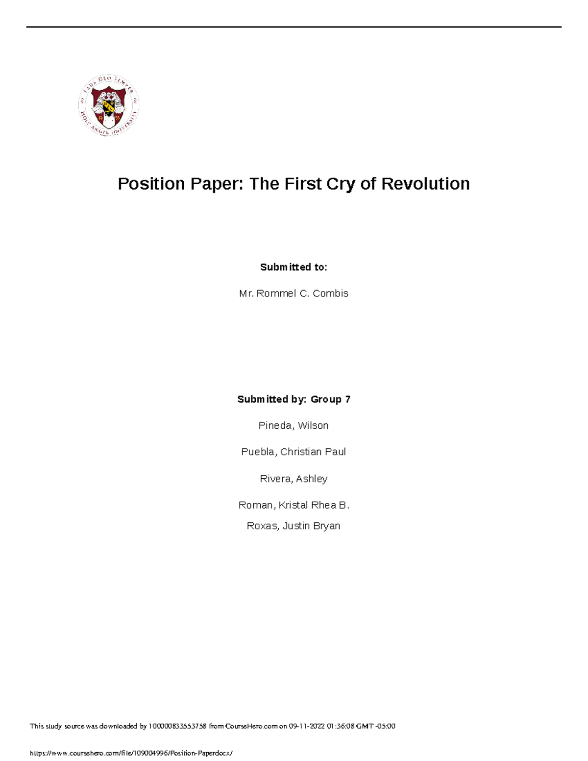 Position Paper - The first cry revolution - Position Paper: The First ...