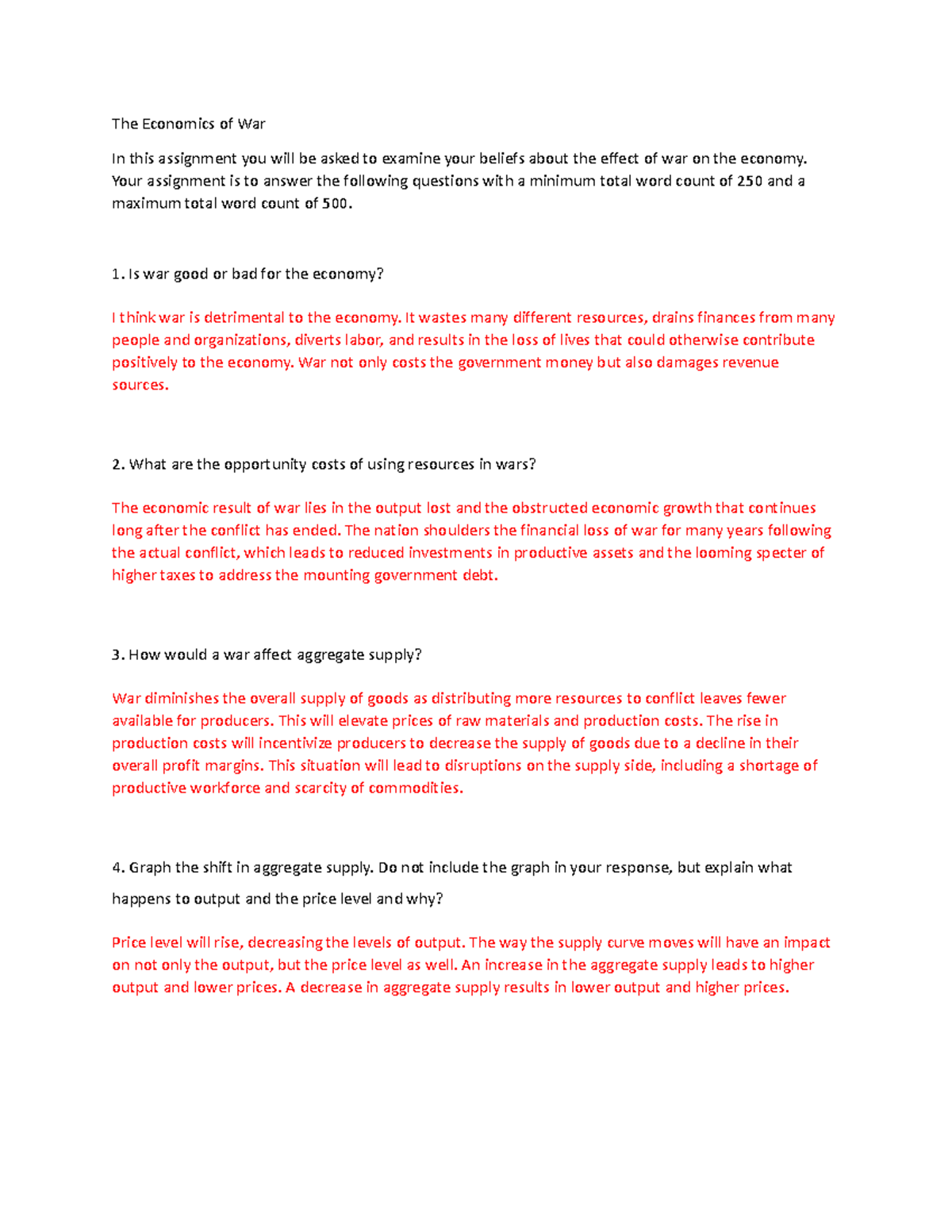 Week 11 HW The Economics of War - The Economics of War In this ...