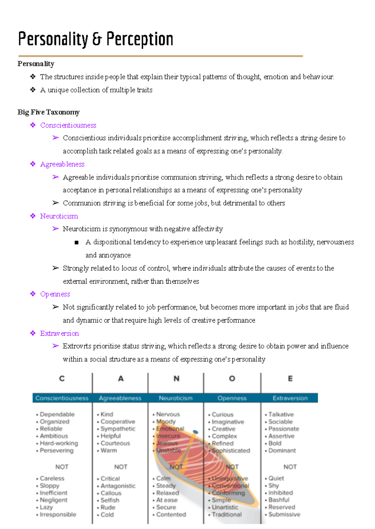 Personality & Perception - Personality & Perception Personality The ...