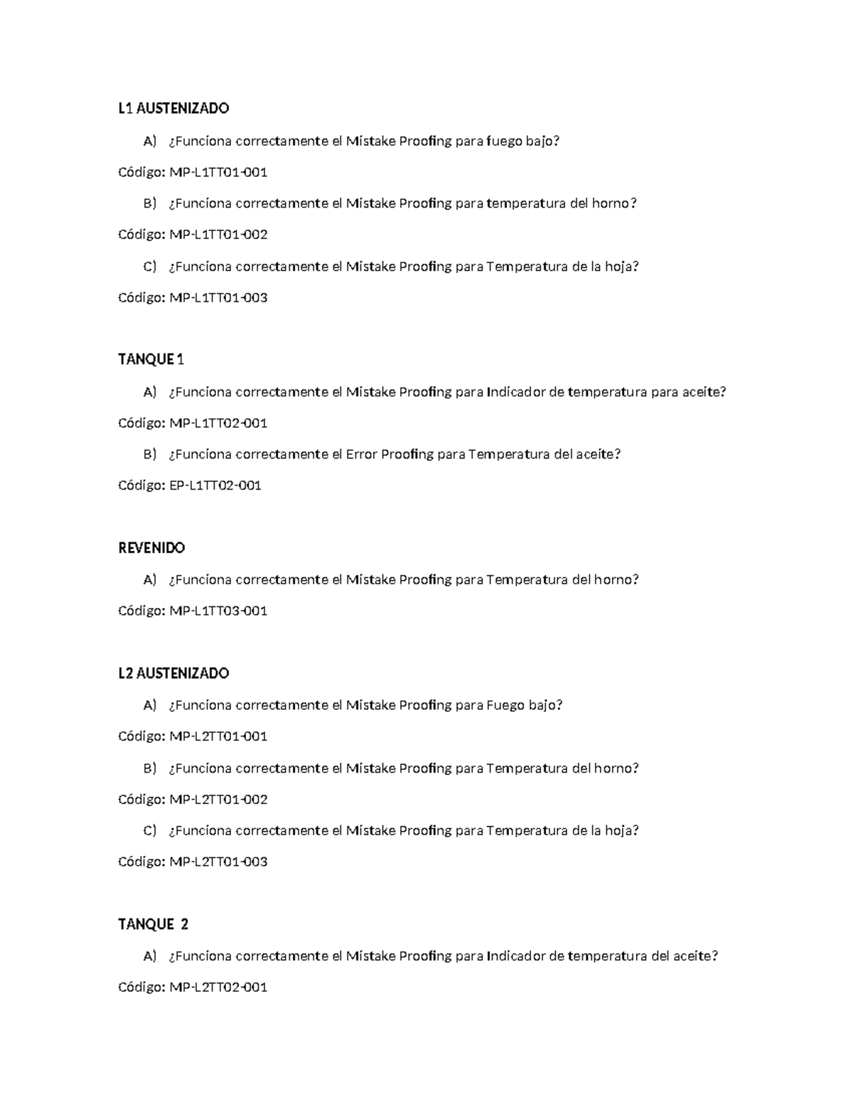 Checklist T.T nuevo y corregido - L1 AUSTENIZADO A) ¿Funciona ...