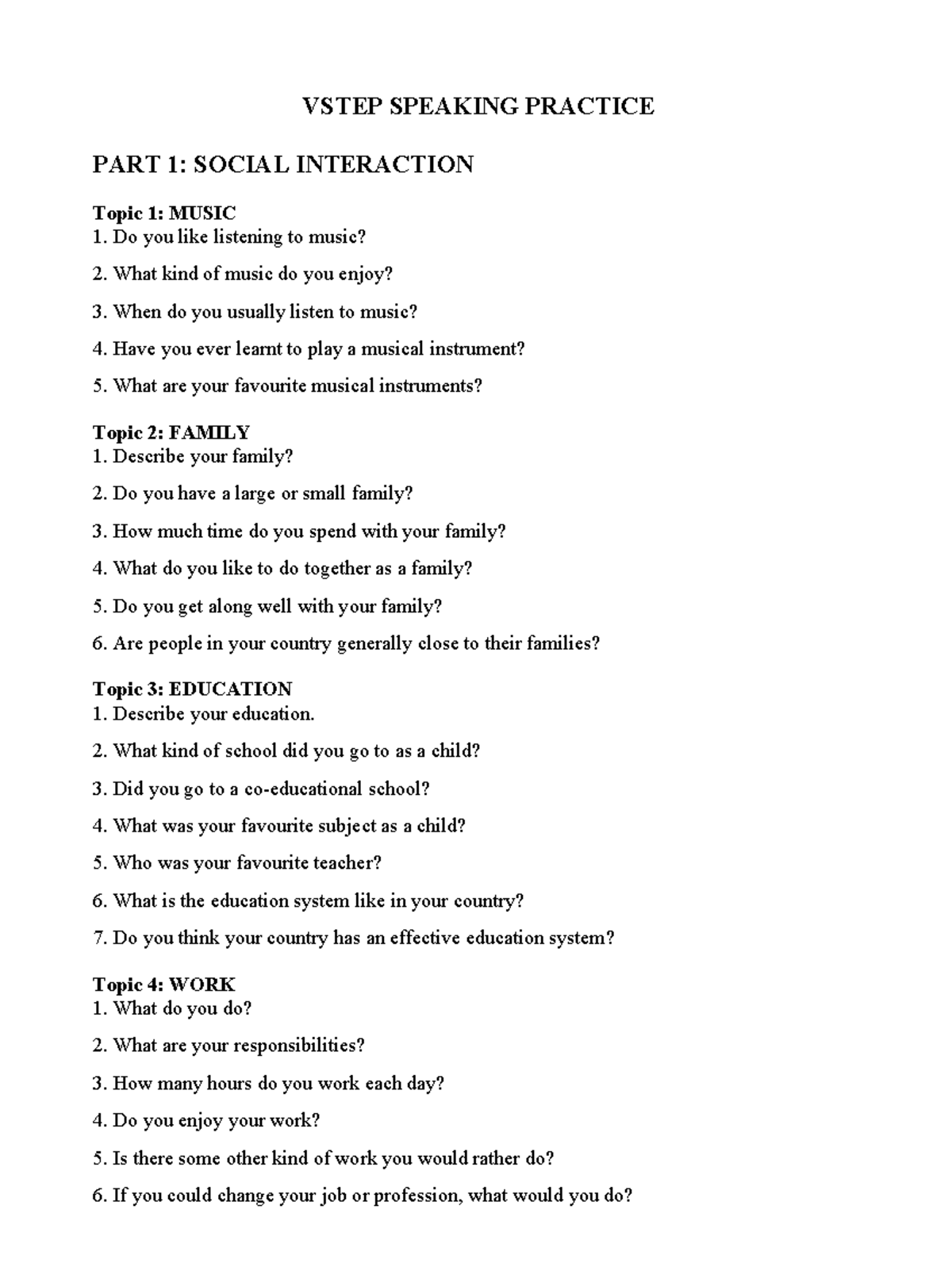 Vstep Speaking Practice (Part 1, 2, 3) - VSTEP SPEAKING PRACTICE PART 1 ...