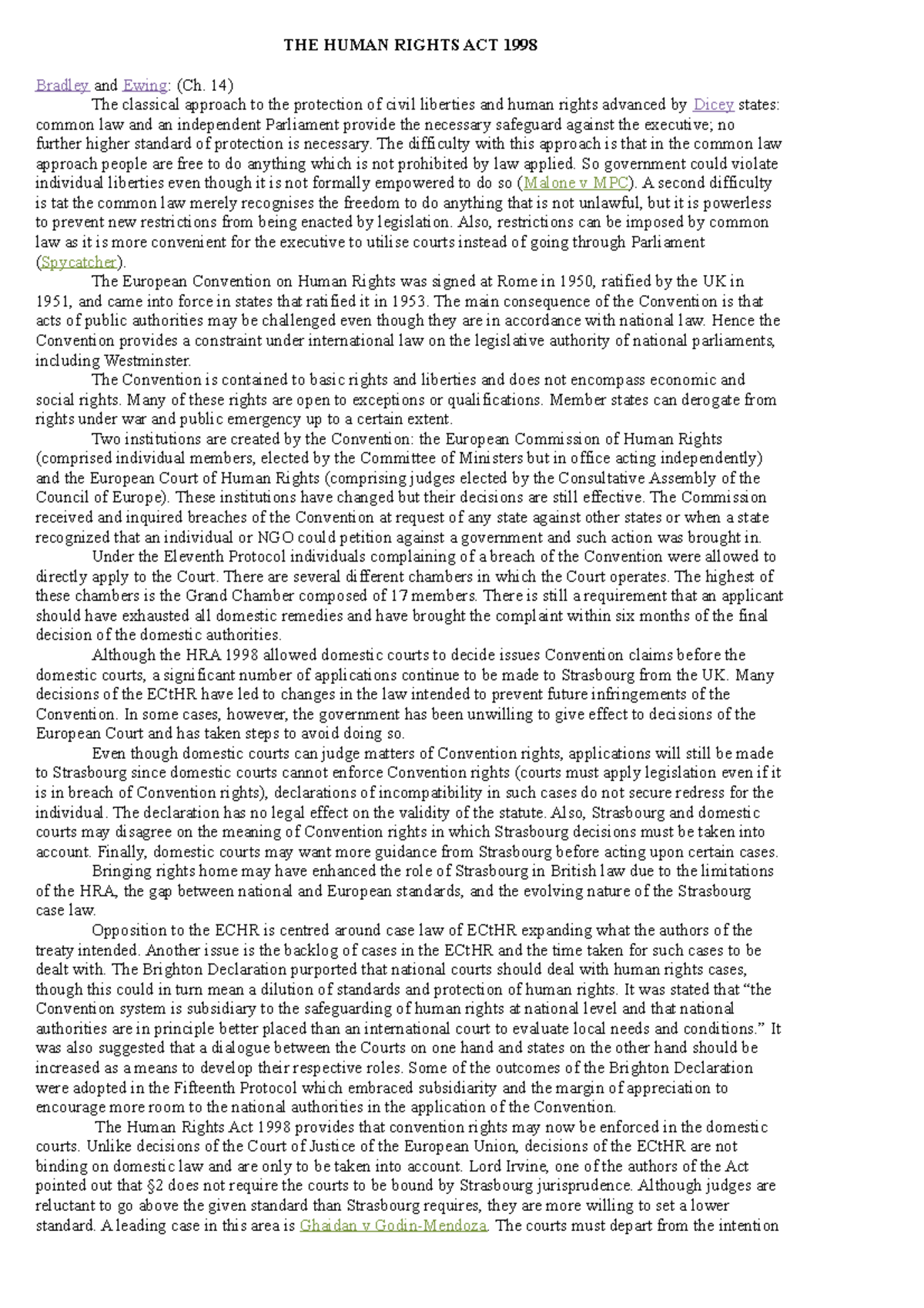 Wk 7 Human Rights Act 1998 - THE HUMAN RIGHTS ACT 1998 Bradley and ...