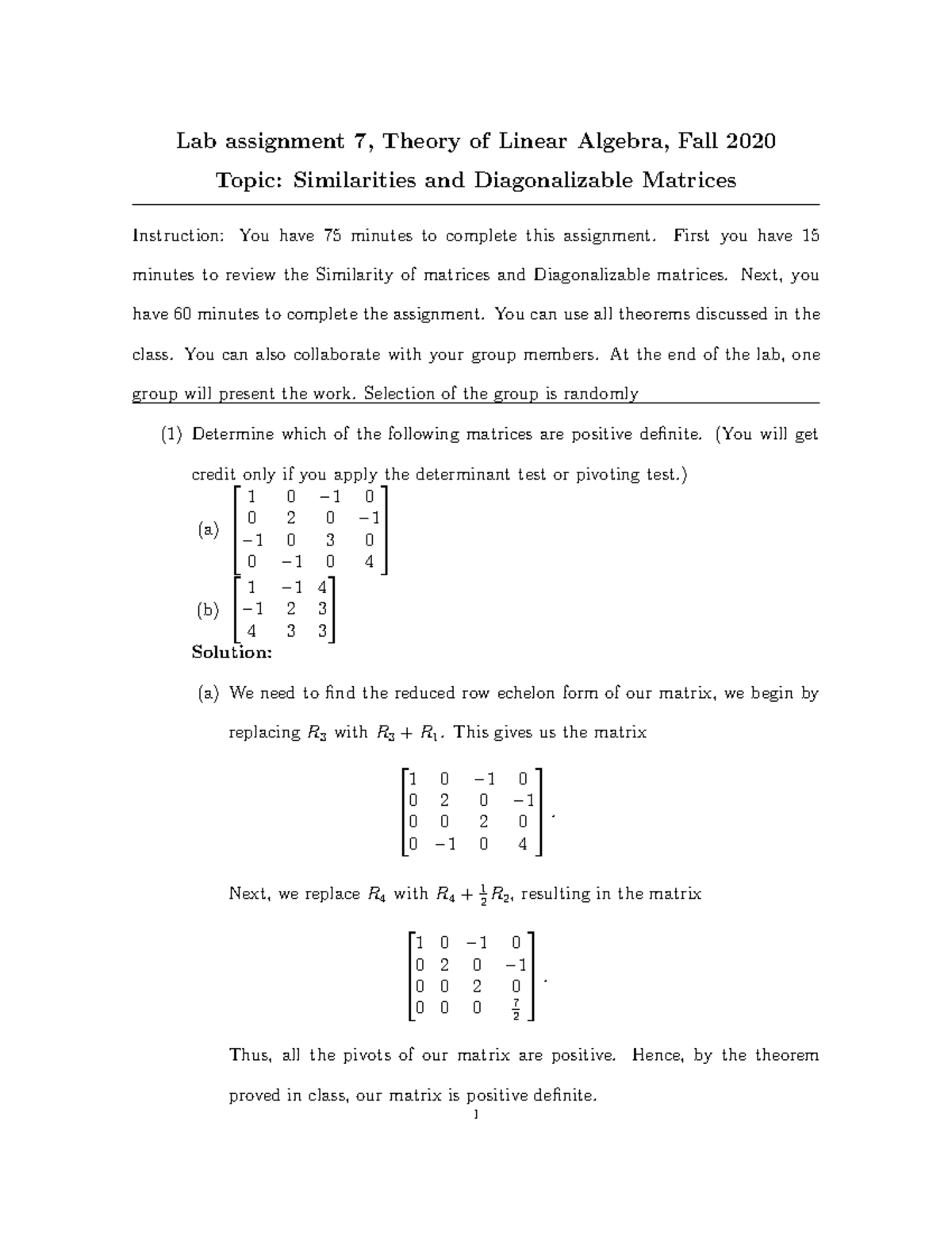 Lab7 - Similarities and Diagonalizable Matrices - Lab assignment 7 ...