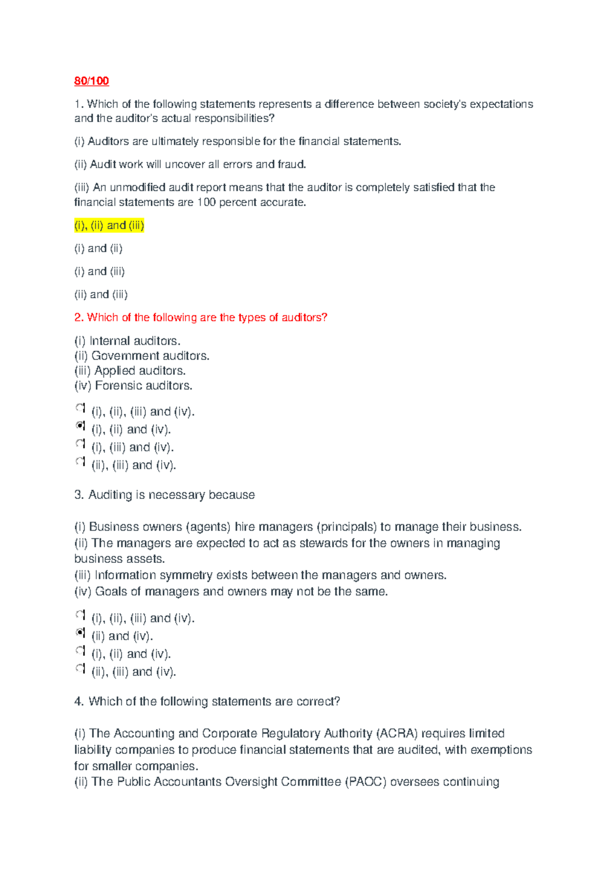 Pre Course Quiz 1 - 80/ Which of the following statements represents a ...