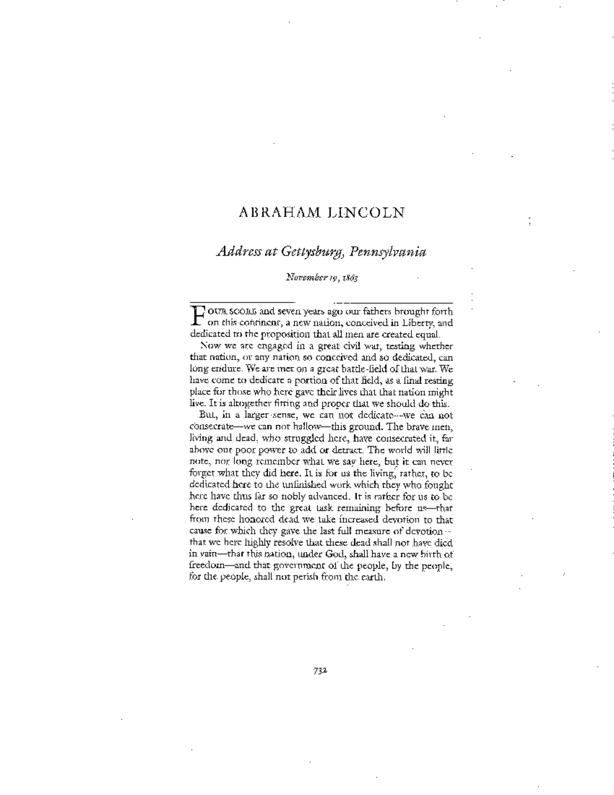 Lincoln - Gettysburg Address - ABRAHAM LINCOLN Address at Gettysburg ...