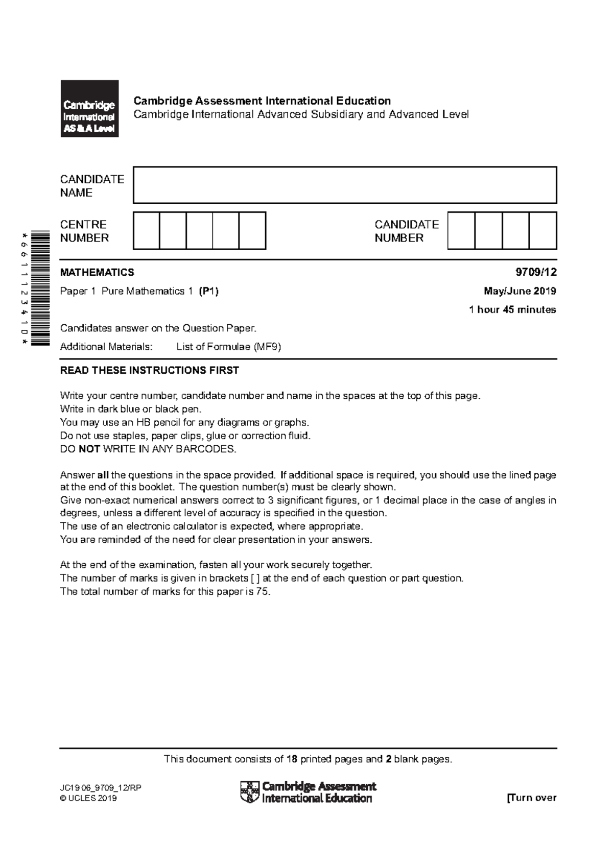 9709 s19 qp 12 Past paper Maths Practice - 6611123410 Cambridge ...