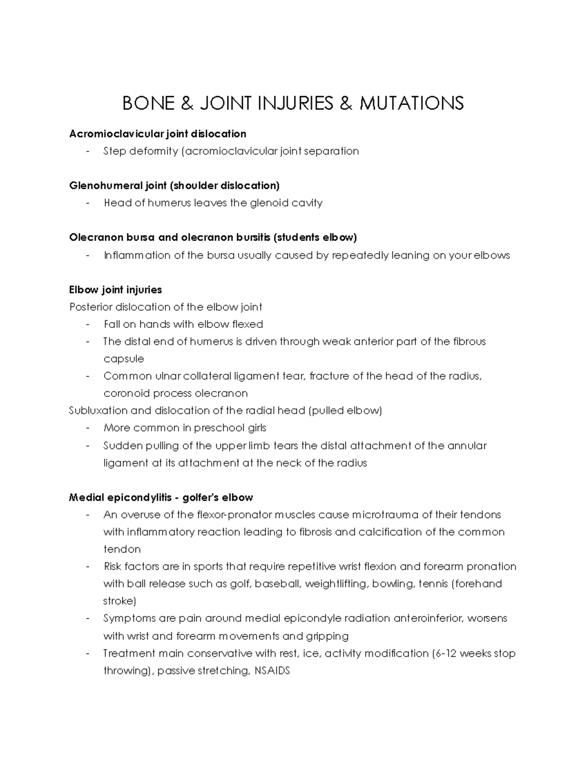 MEDI2100 Bone & Joint Injuries & Mutations - BONE & JOINT INJURIES ...