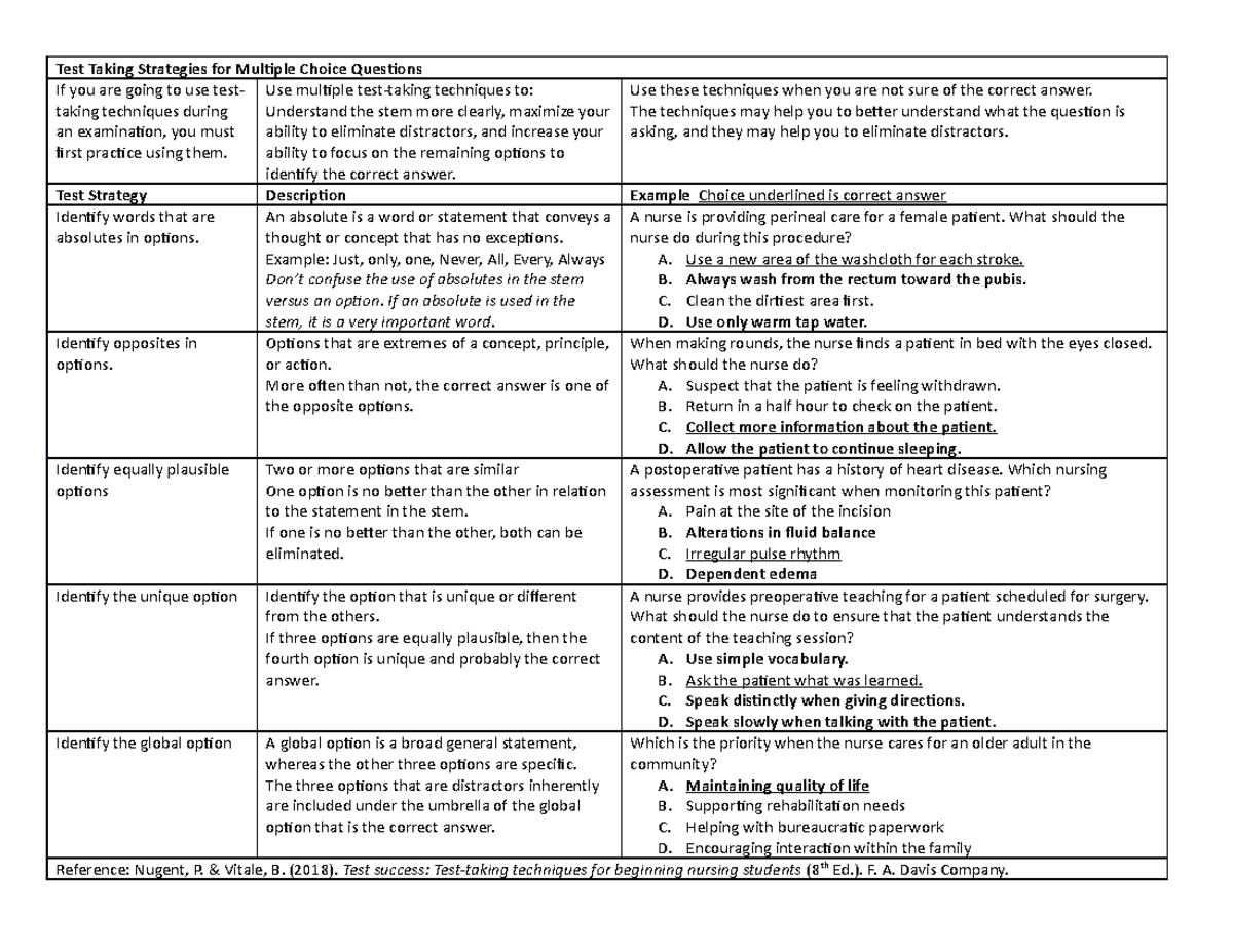 Test Taking Strategies-1 - Use multiple test-taking techniques to ...