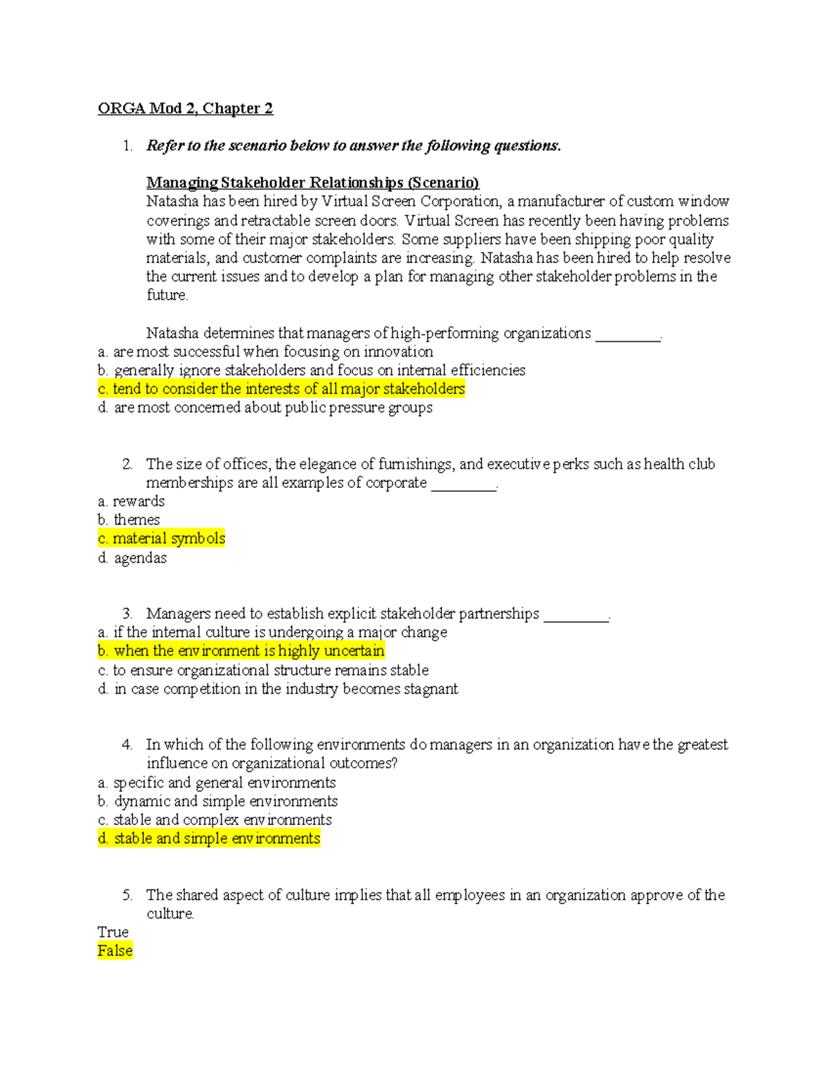ORGA Module two - ORGA Mod 2, Chapter 2 1. Refer to the scenario below to answer the following ...