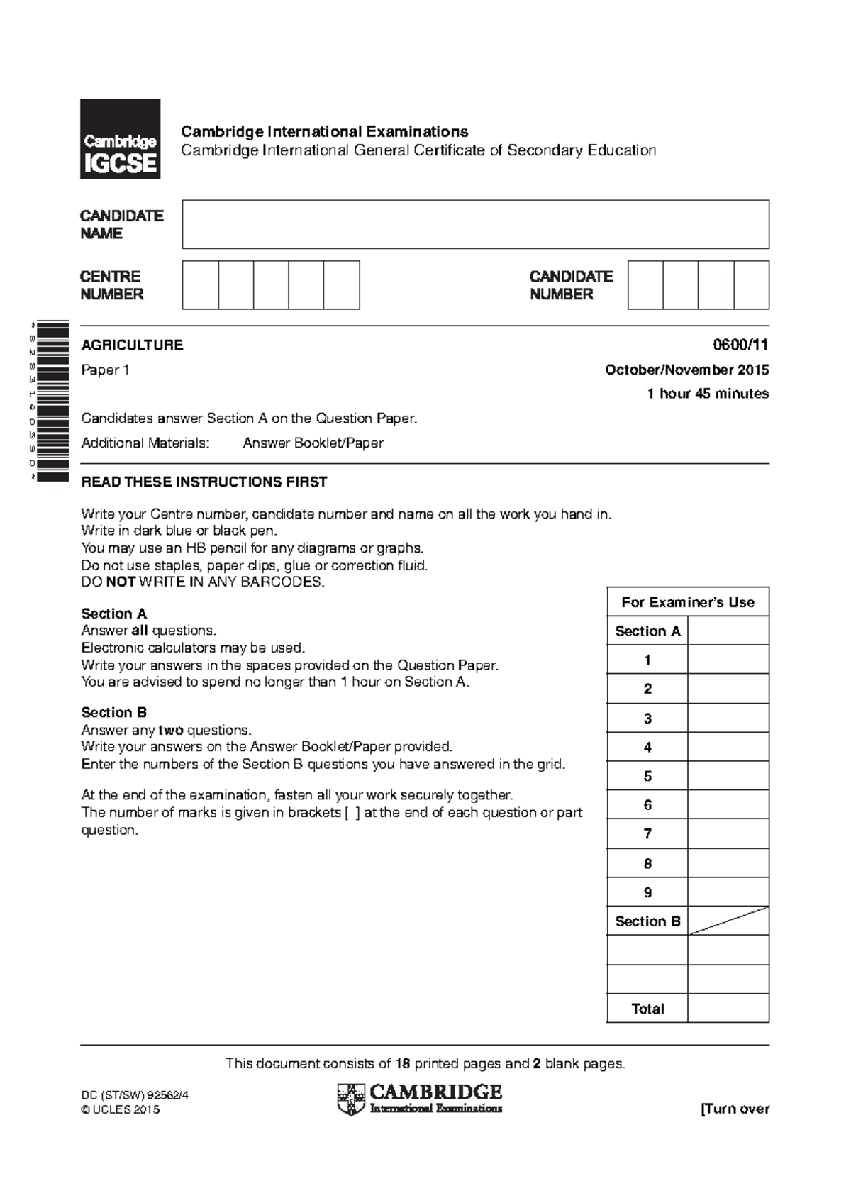 Agriculture Test GCSE - This document consists of 18 printed pages and ...