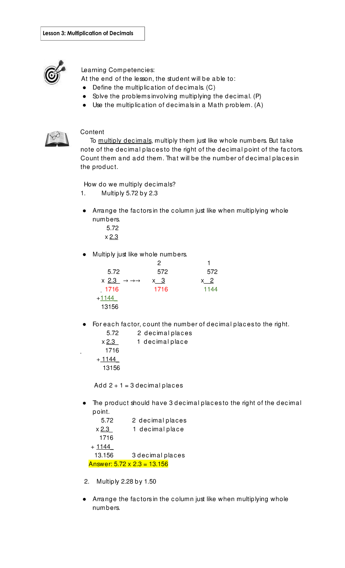 Mathematics 5 SG 3 2nd Qtr - Learning Com p etenc ies: At the end of ...