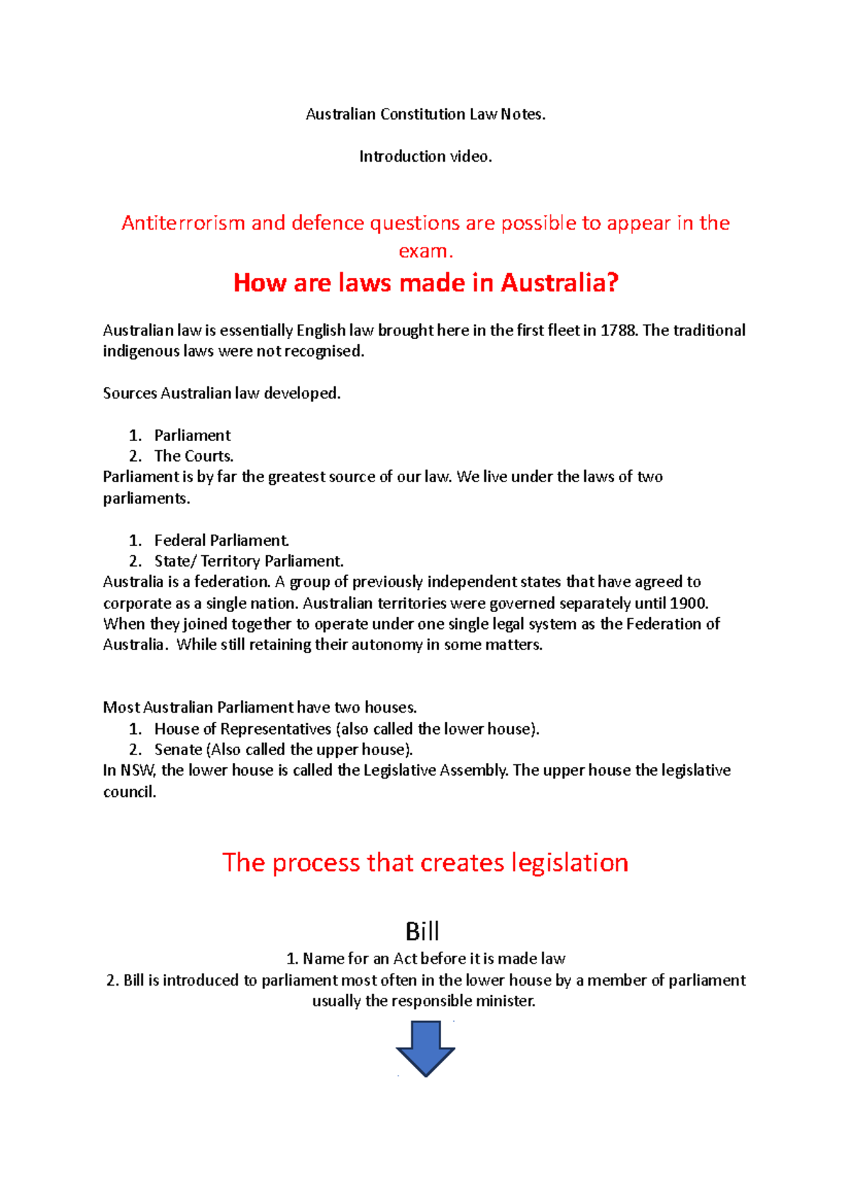 Australian Constitution Law Notes - Introduction video. Antiterrorism ...