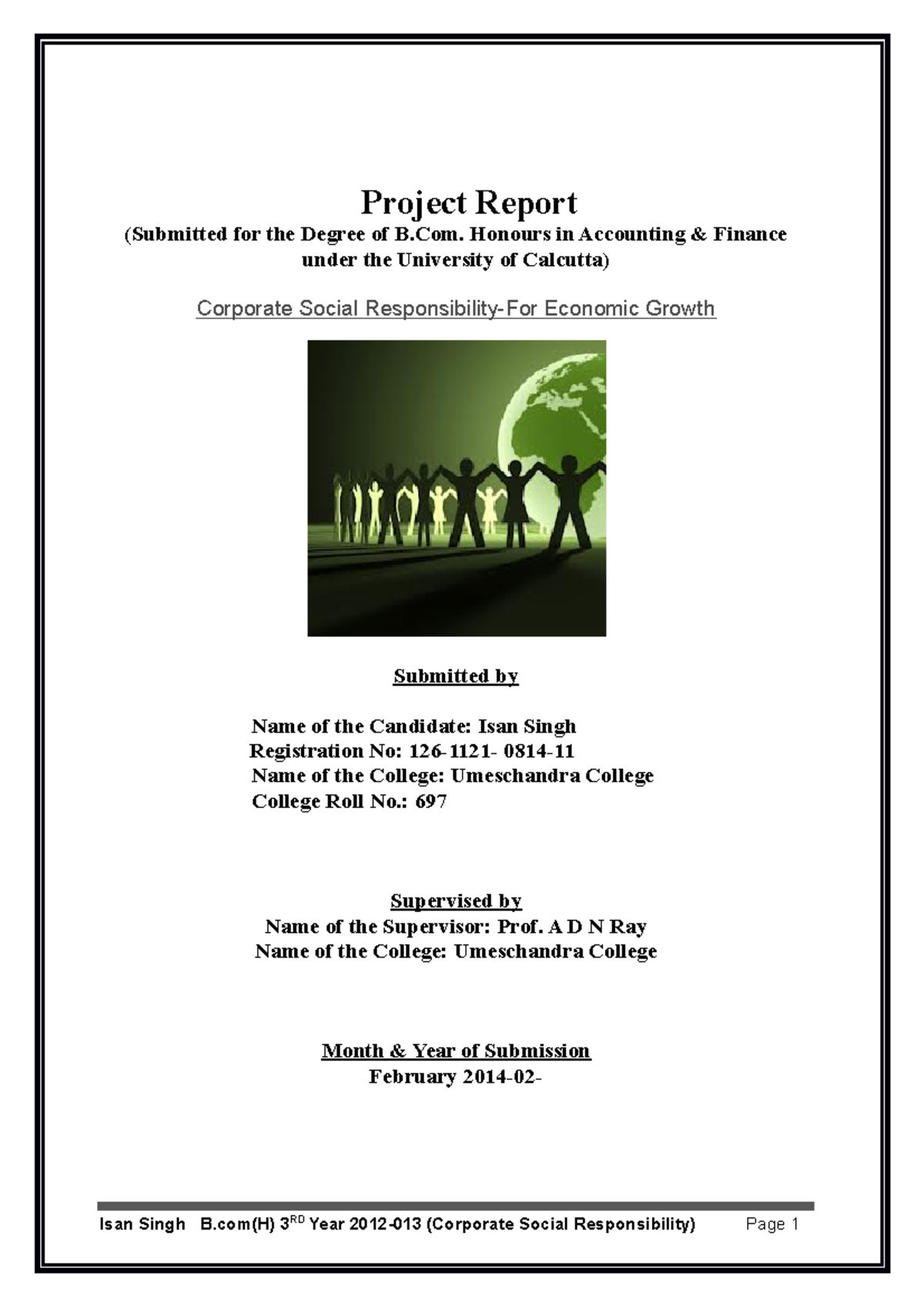 210761661 Project on CSR - Project Report (Submitted for the Degree of ...