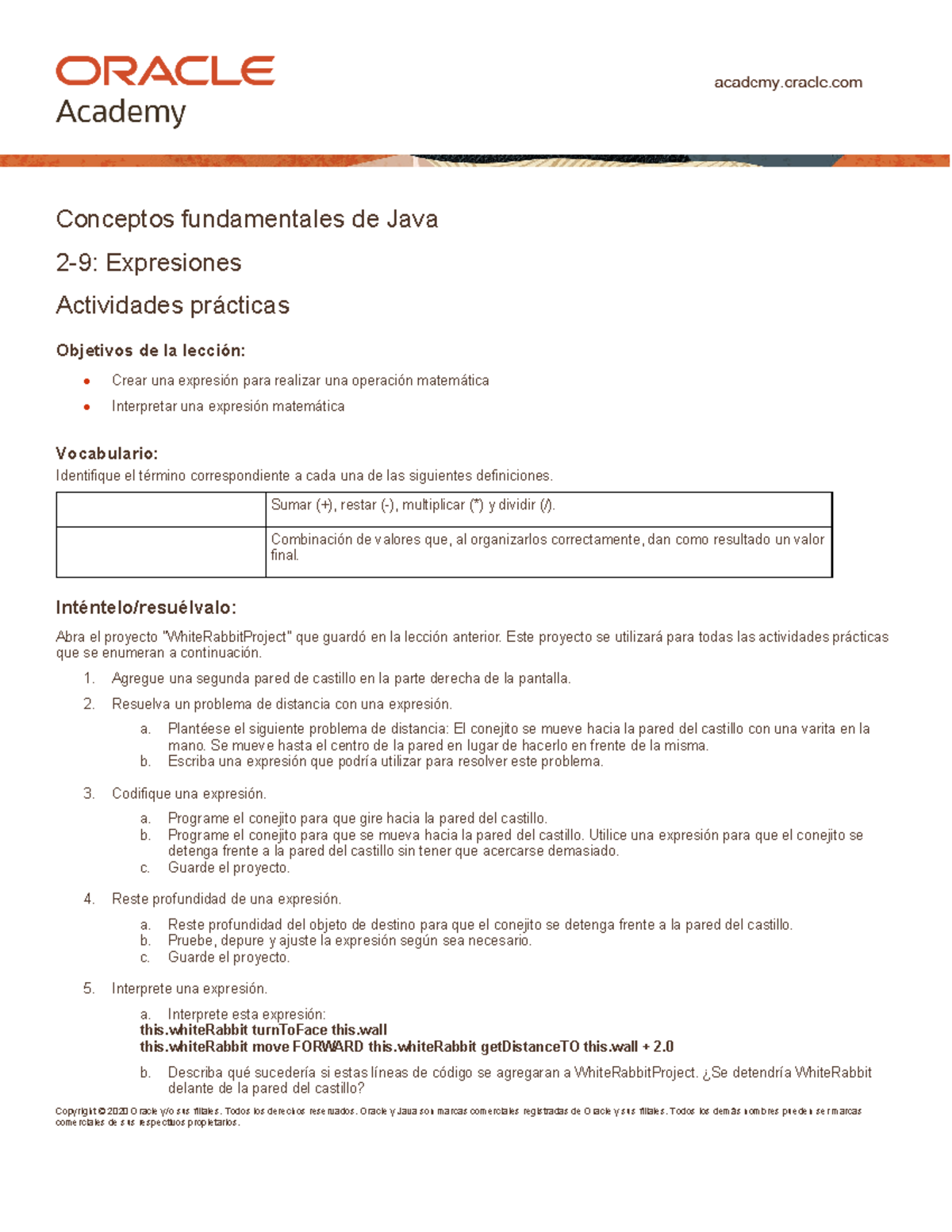 JF 2 9 Practice esp - ninguna - Copyright © 2020 Oracle y/o sus filiales. Todos los derechos ...