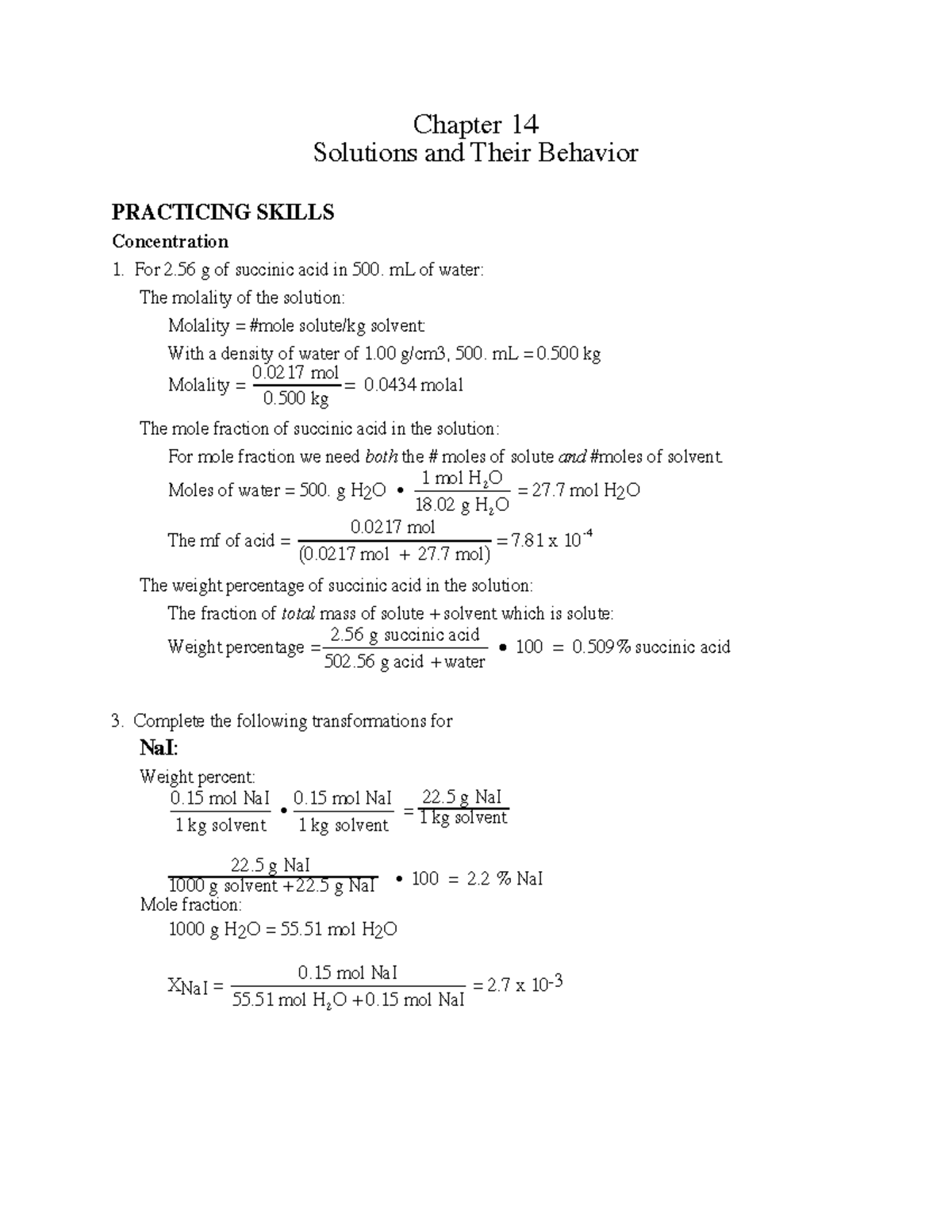 Solutions and Their Behavior - Chapter 14 Solutions and Their Behavior ...
