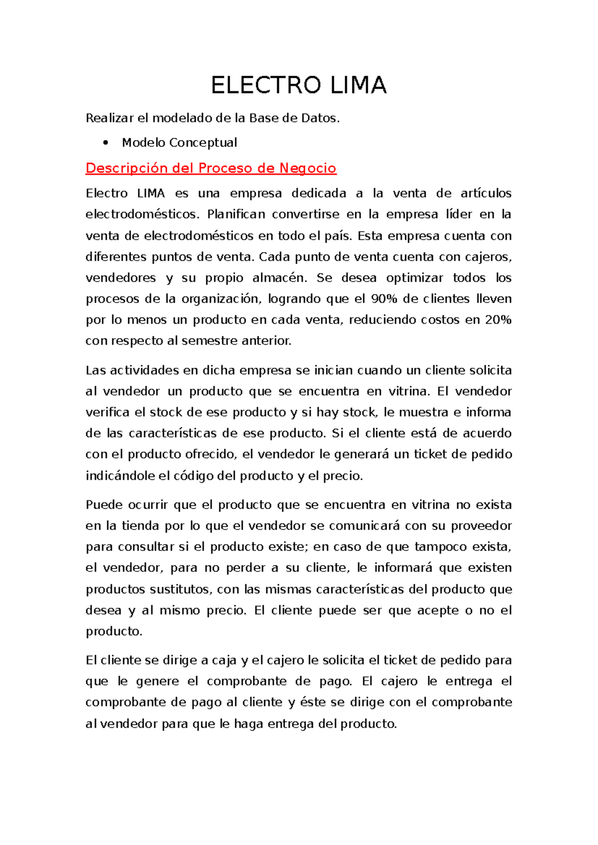 Caso Prtactico Electro LIMA - ELECTRO LIMA Realizar el modelado de la Base de Datos. Modelo ...
