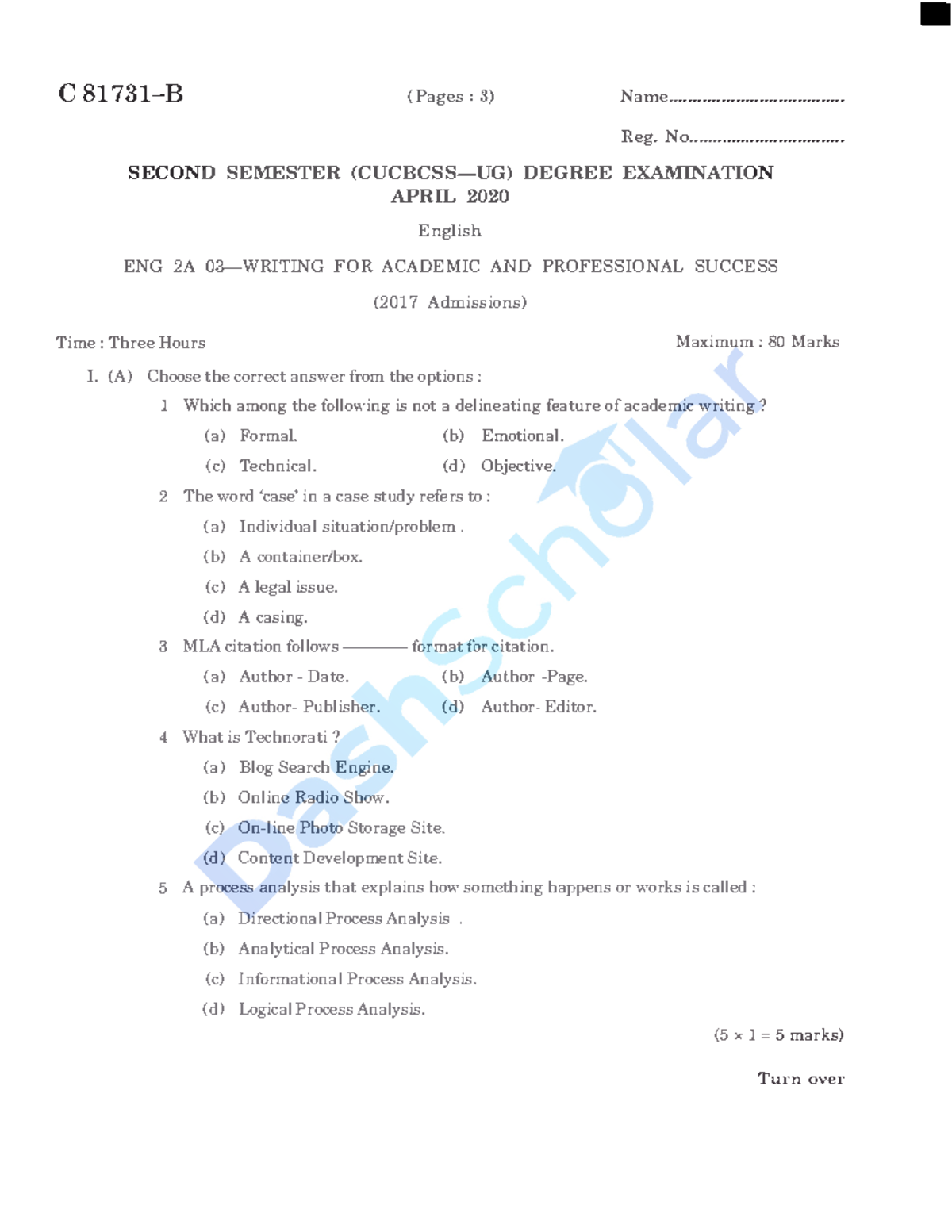 English Writing for Academic 2020 2017 admission E2 - C 81731-B (Pages ...