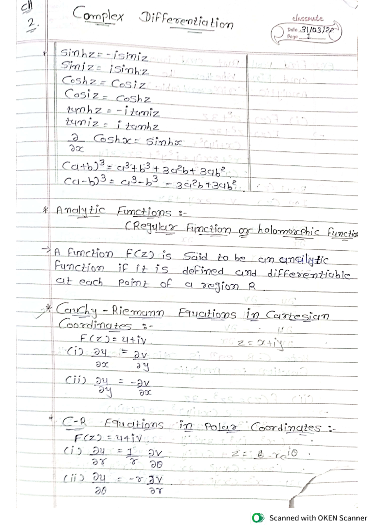 Complex Differentiation - Mathematics - Studocu
